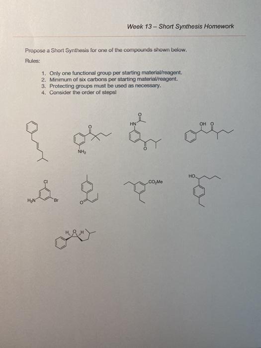 Solved Week 13 - Short Synthesis Homework Propose a Short | Chegg.com