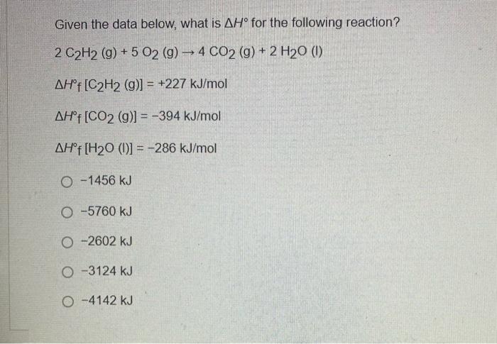 Solved Given the data below, what is ΔH∘ for the following | Chegg.com