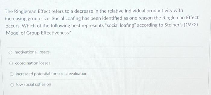 Solved The Ringleman Effect refers to a decrease in the | Chegg.com