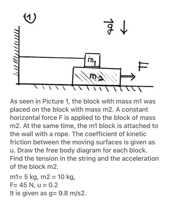 Solved As seen in Picture 1, the block with mass m1 was | Chegg.com