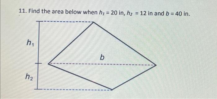 Solved 11. Find the area below when h1=20in,h2=12 in and | Chegg.com
