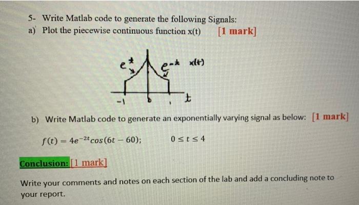 Solved 5. Write Matlab code to generate the following | Chegg.com