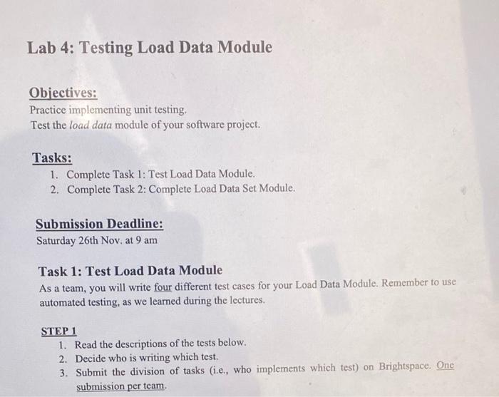 Solved Lab 4 Testing Load Data Module Objectives Practice