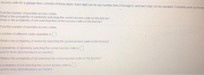 Solved access code for a garage door consists of three | Chegg.com