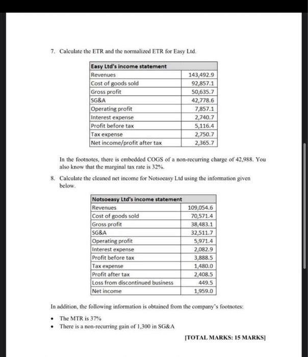 Solved 7. Calculate the ETR and the normalized ETR for Easy | Chegg.com