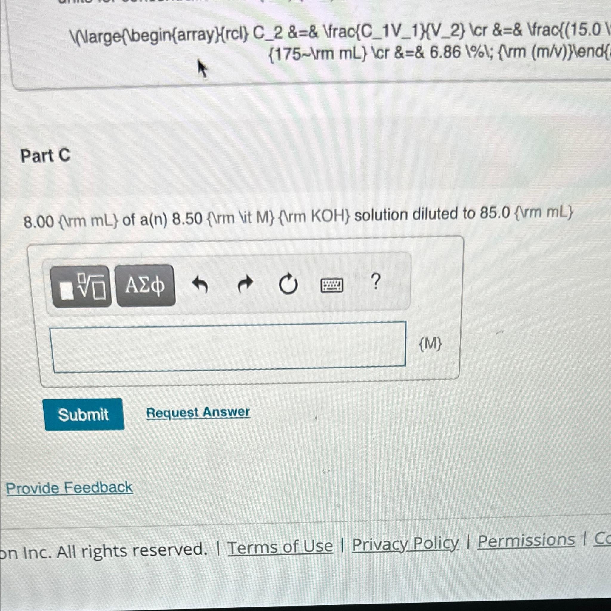 Solved Part C8.00{rmmL} ﻿of lit M ﻿solution diluted to | Chegg.com