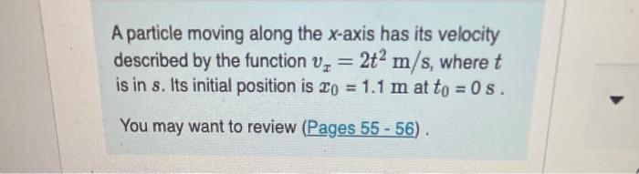 Solved A particle moving along the x-axis has its velocity | Chegg.com