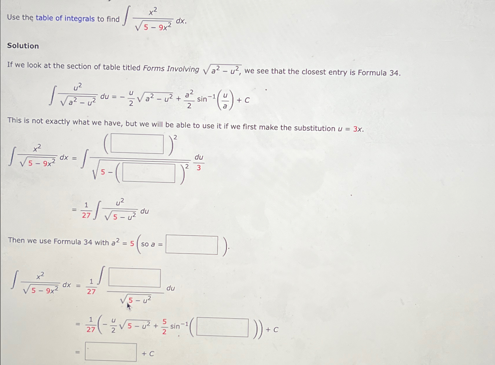 Solved Use the table of integrals to find | Chegg.com