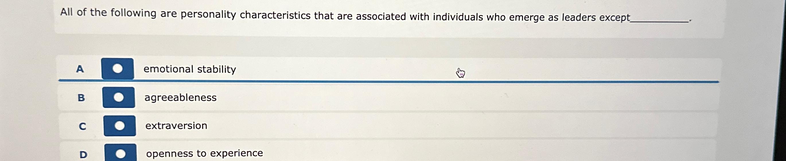 Solved All of the following are personality characteristics | Chegg.com