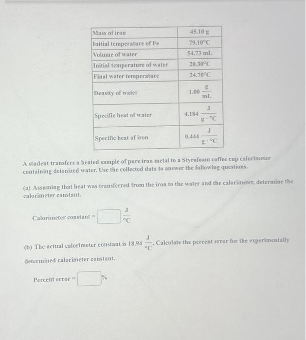 Solved Calorimeter constant = b) The actual calorimeter | Chegg.com