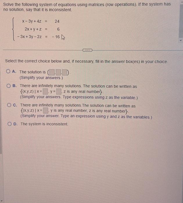 Solved Solve the following system of equations using | Chegg.com