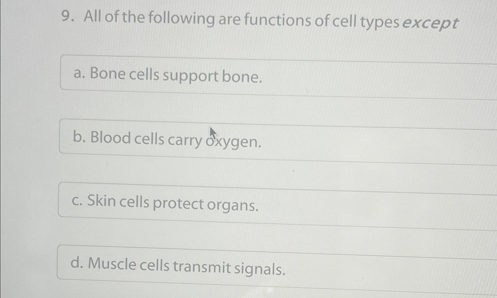 Solved All of the following are functions of cell types | Chegg.com