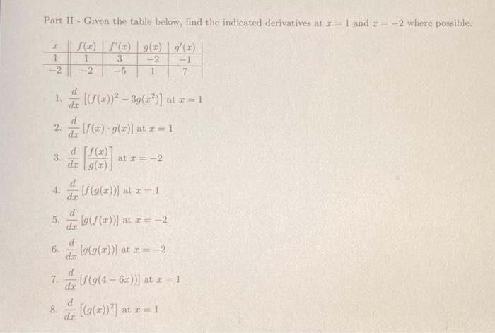Solved Part II - Given the table below, find the indicated | Chegg.com