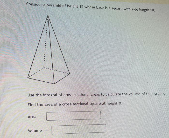 Solved Consider a pyramid of height 15 whose base is a | Chegg.com
