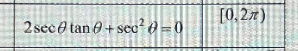 Solved 2secθtanθ+sec2θ=0 | Chegg.com