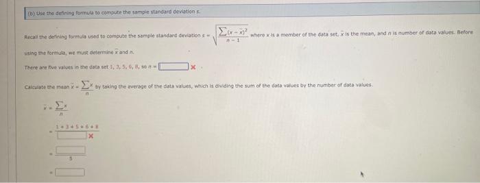 Solved b) Use the defining formula to compute the sample | Chegg.com