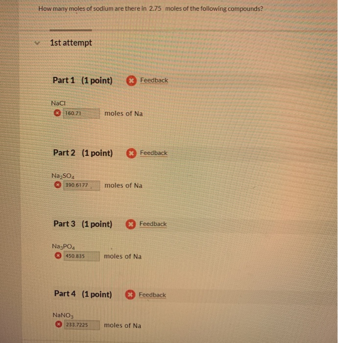 Solved How many moles of sodium are there in 2.75 moles of | Chegg.com