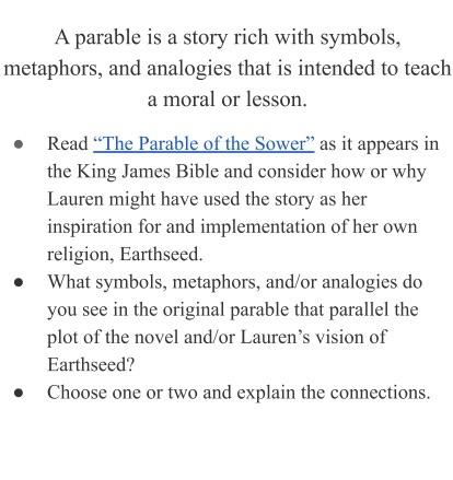 A parable is a story rich with symbols, metaphors, | Chegg.com