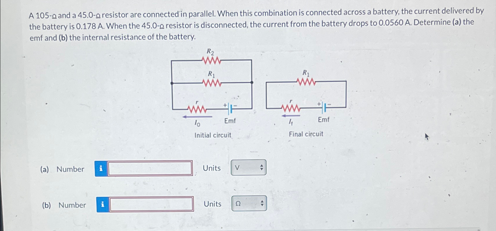 Solved A 105-Ω ﻿and a 45.0-Ω ﻿resistor are connected in | Chegg.com