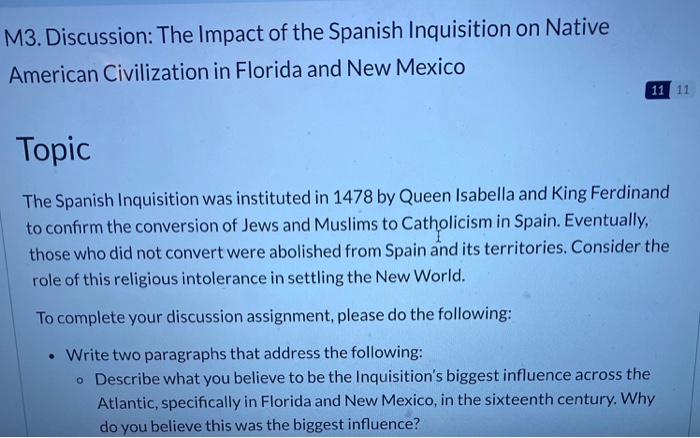 M3. Discussion: The Impact of the Spanish Inquisition | Chegg.com