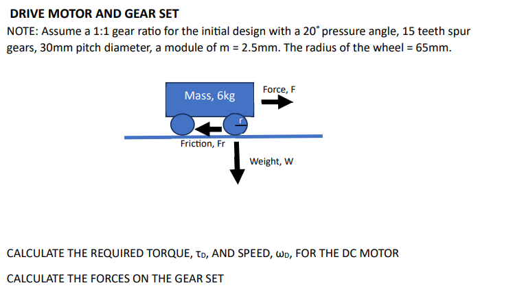Solved DRIVE MOTOR AND GEAR SETNOTE: Assume a 1:1 ﻿gear | Chegg.com