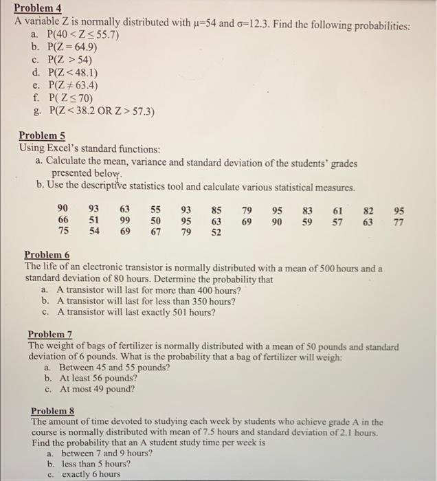 Solved Please create a single Excel file with each problem | Chegg.com