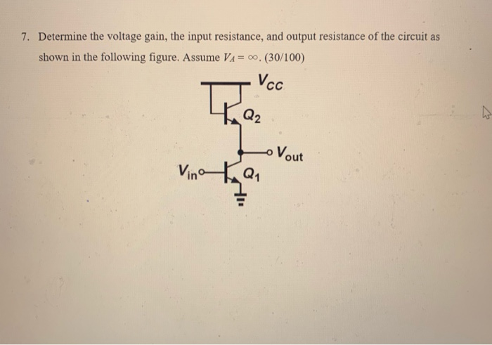 Solved 7. Determine the voltage gain, the input resistance, | Chegg.com