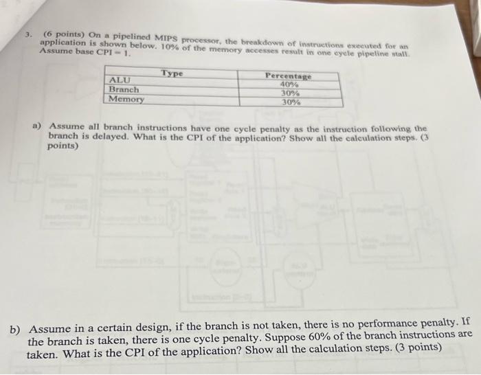 Solved 3. (6 points) On a pipelined MrPS processor, the | Chegg.com
