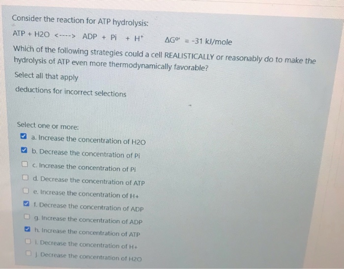 Solved Consider the reaction for ATP hydrolysis: ATP + H2O | Chegg.com