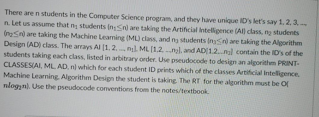 Solved Create a pseudocode that prints ALL the classes that | Chegg.com