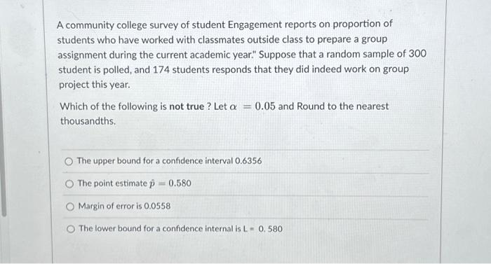 Solved A community college survey of student Engagement | Chegg.com