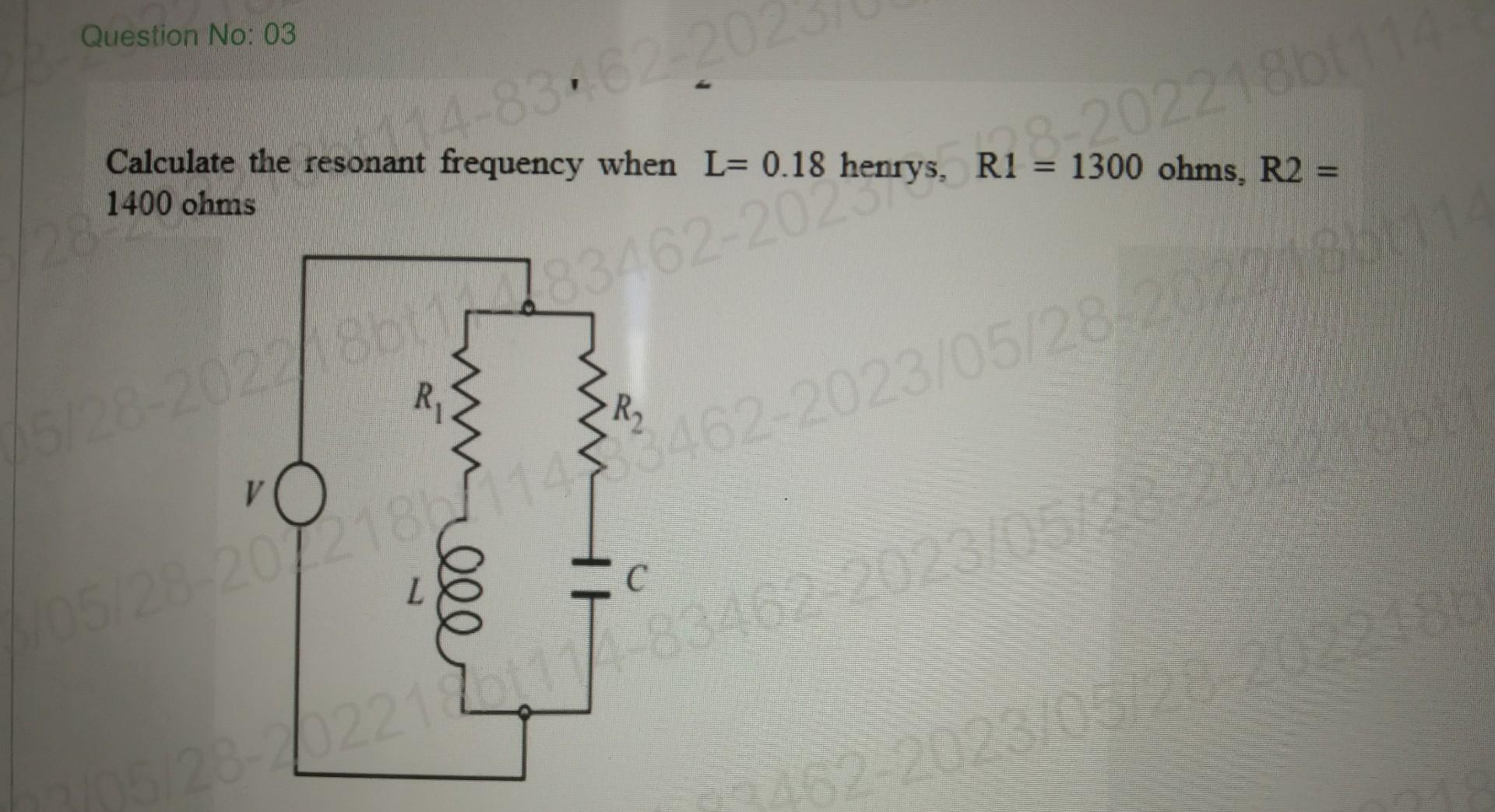 Solved The resonant frequency f( in Hz) for the circuit | Chegg.com
