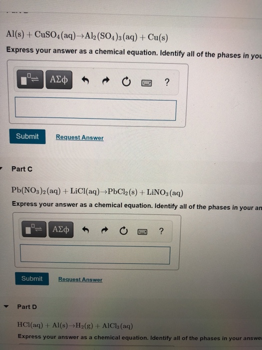 Solved Al(s) + CuSO4 (aq) +Al2(SO4)3(aq) + Cu(s) Express | Chegg.com
