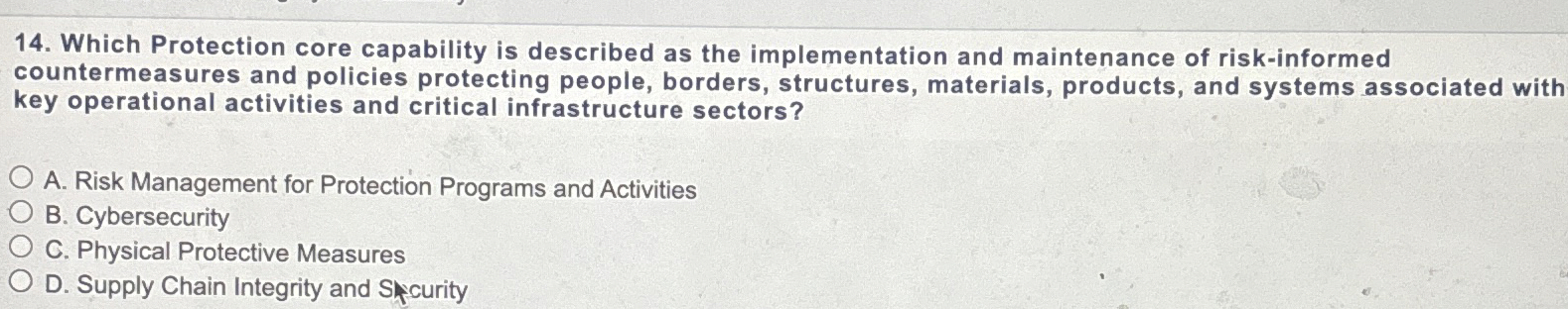 Solved Which Protection core capability is described as the | Chegg.com