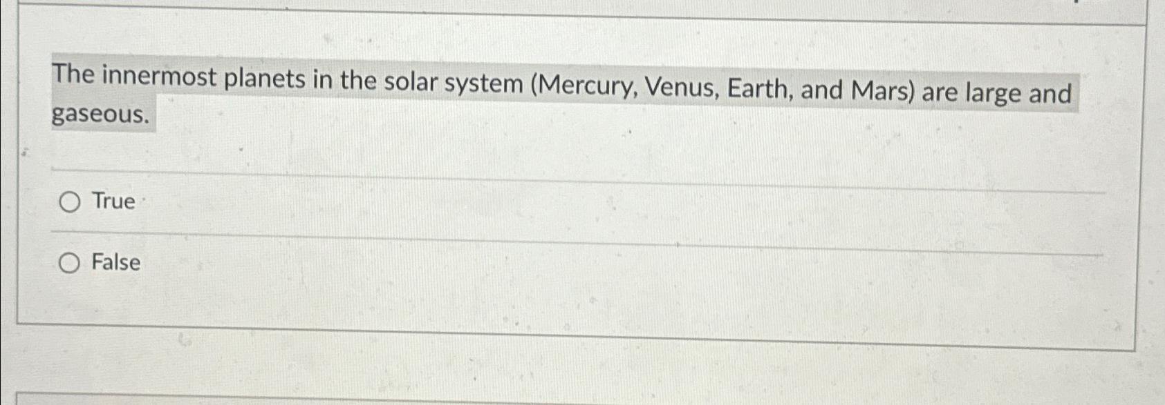 Solved The innermost planets in the solar system (Mercury, | Chegg.com