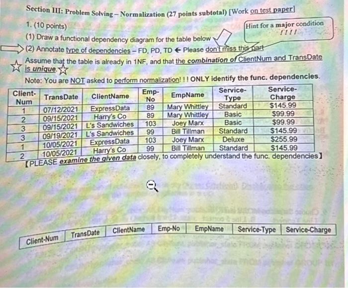 Solved Section III: Problem Solving - Normalization (27 | Chegg.com