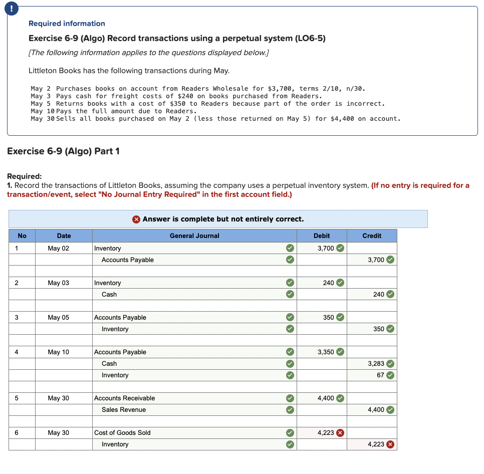 Solved !Required informationExercise 6-9 (Algo) Record | Chegg.com Solved !Required informationExercise 6-9 (Algo) Record | Chegg.com