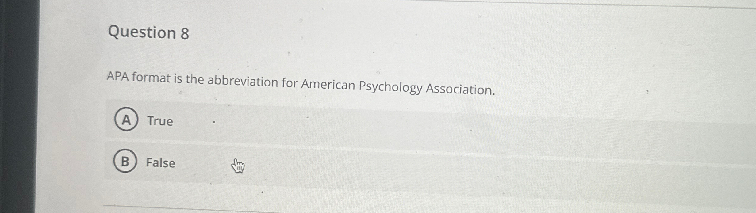 Solved Question 8APA format is the abbreviation for American | Chegg.com