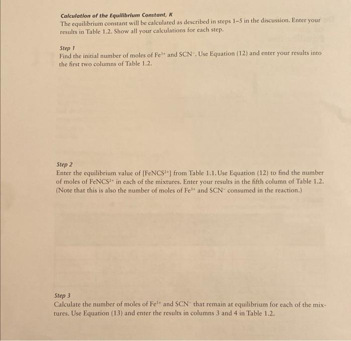 Solved Complete Table 1.1. The values for [FeNCS2+] are | Chegg.com
