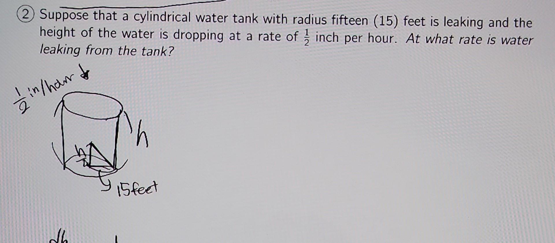 Solved (2) Suppose that a cylindrical water tank with radius | Chegg.com
