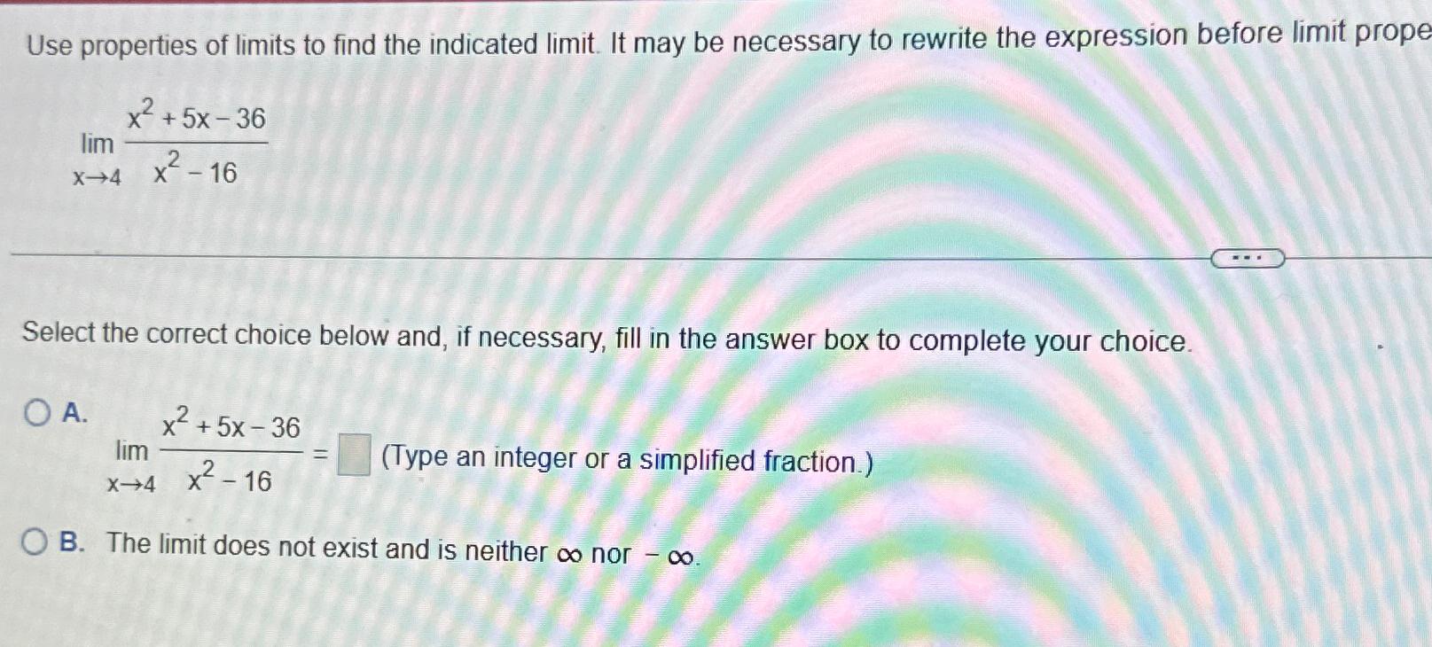 Solved Use properties of limits to find the indicated limit. | Chegg.com