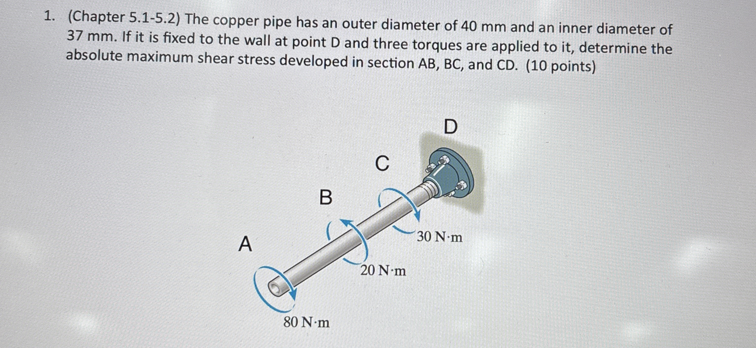 Solved The copper pipe has an outer diameter of 40 ﻿mm and | Chegg.com