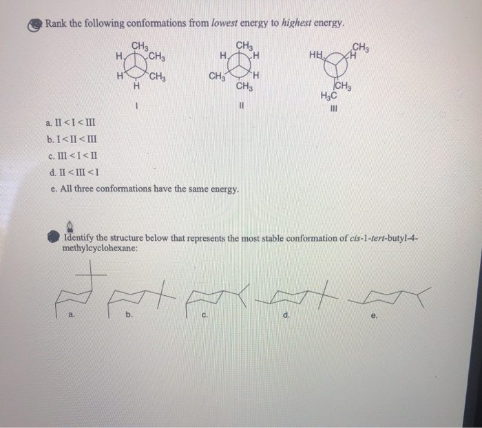 Solved Rank the following conformations from lowest energy | Chegg.com