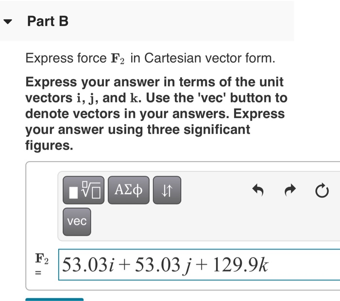 Solved Part A Express force Fin Cartesian vector form. AF; = | Chegg.com
