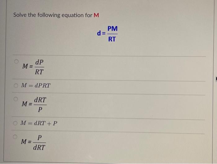 Solved Solve the following equation for M | Chegg.com