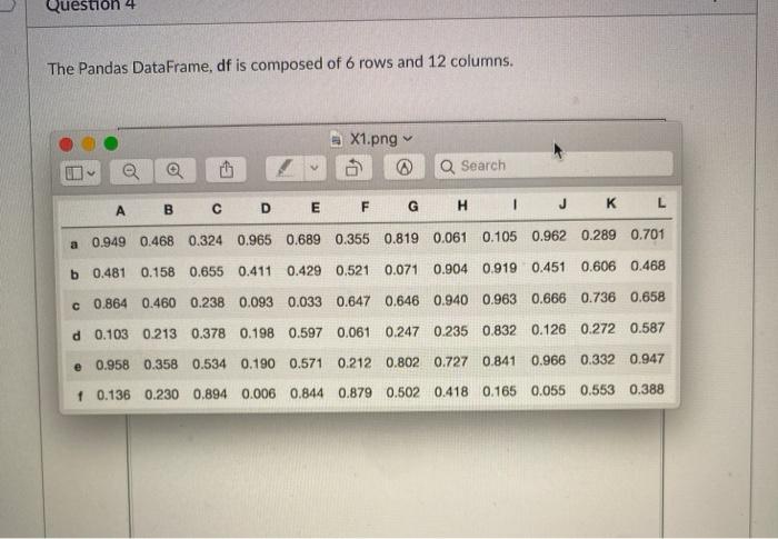 Solved Question 4 The Pandas Dataframe Df Is Composed Of 6 
