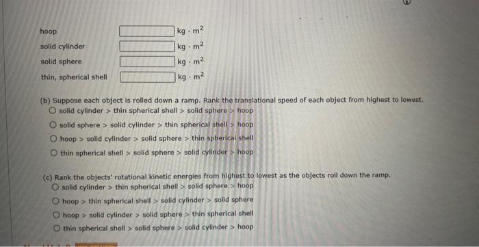 Solved Four objects-a hoop, a solid cylinder, a solid | Chegg.com