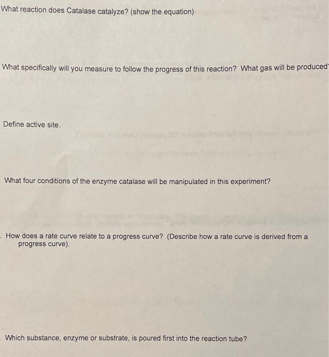 Solved What reaction does Catalase catalyze? (show the | Chegg.com