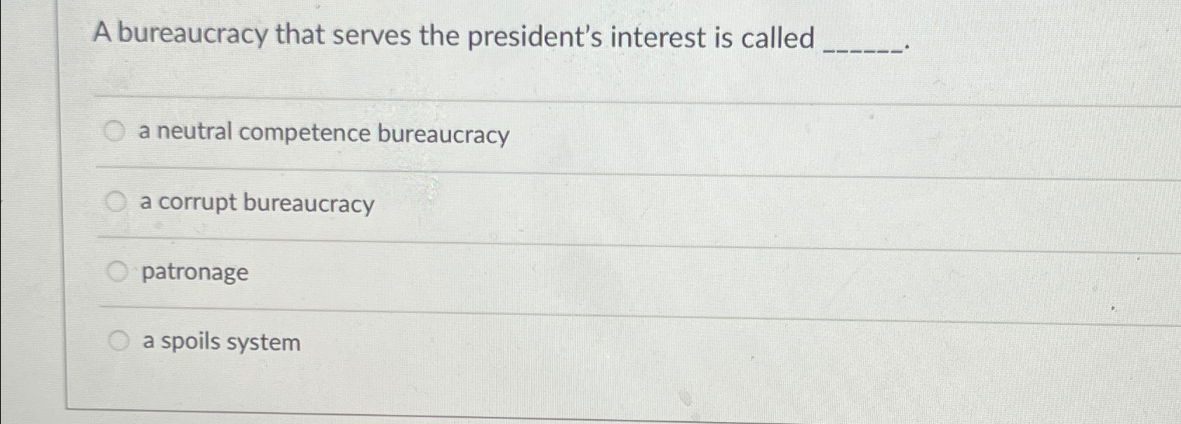 Solved A bureaucracy that serves the president's interest is | Chegg.com
