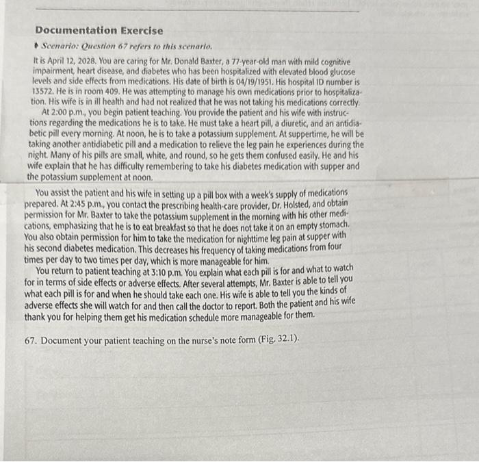 Solved Documentation Exercise Scenario: Question 67 refers | Chegg.com